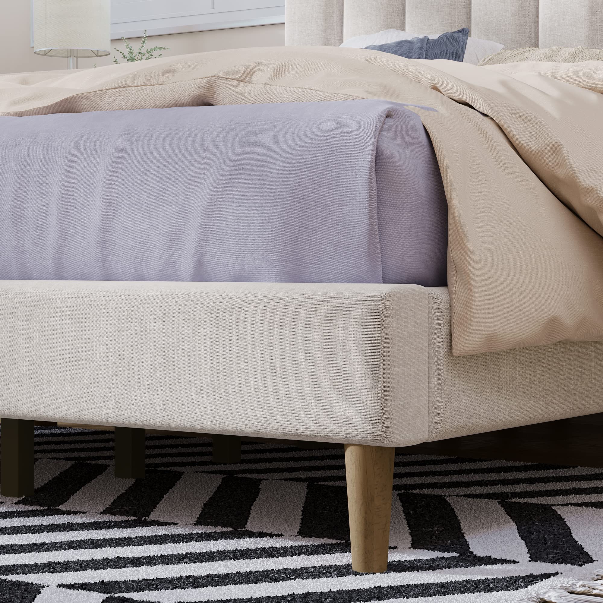MegaChunk Upholstered Platform Bed Frame with Vertical Channel Tufted Headboard, Robust Plywood and MDF Construction, No Box Spring Needed, Queen Size, Grey