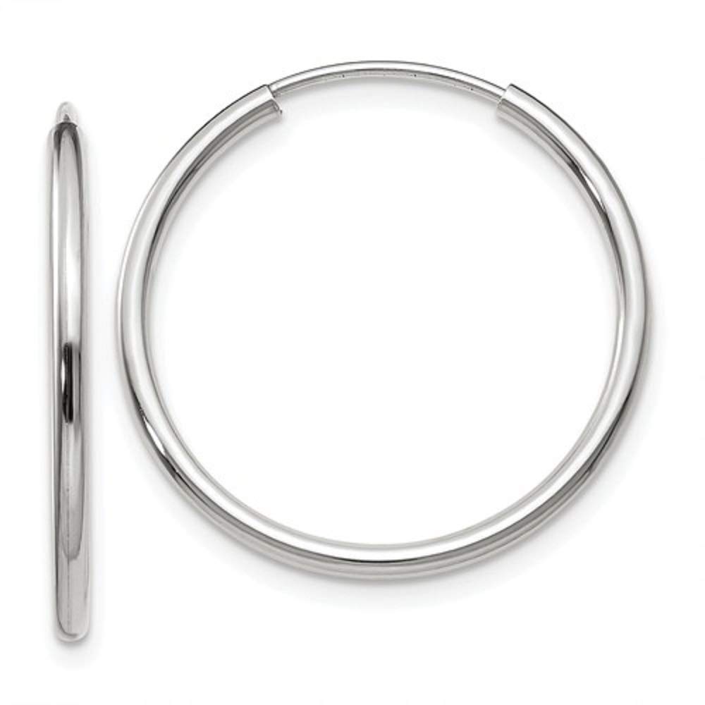 Medium 14K White Gold Continuous Endless Hoop Earrings, (1.5mm Tube) (.90 inch - 23mm)