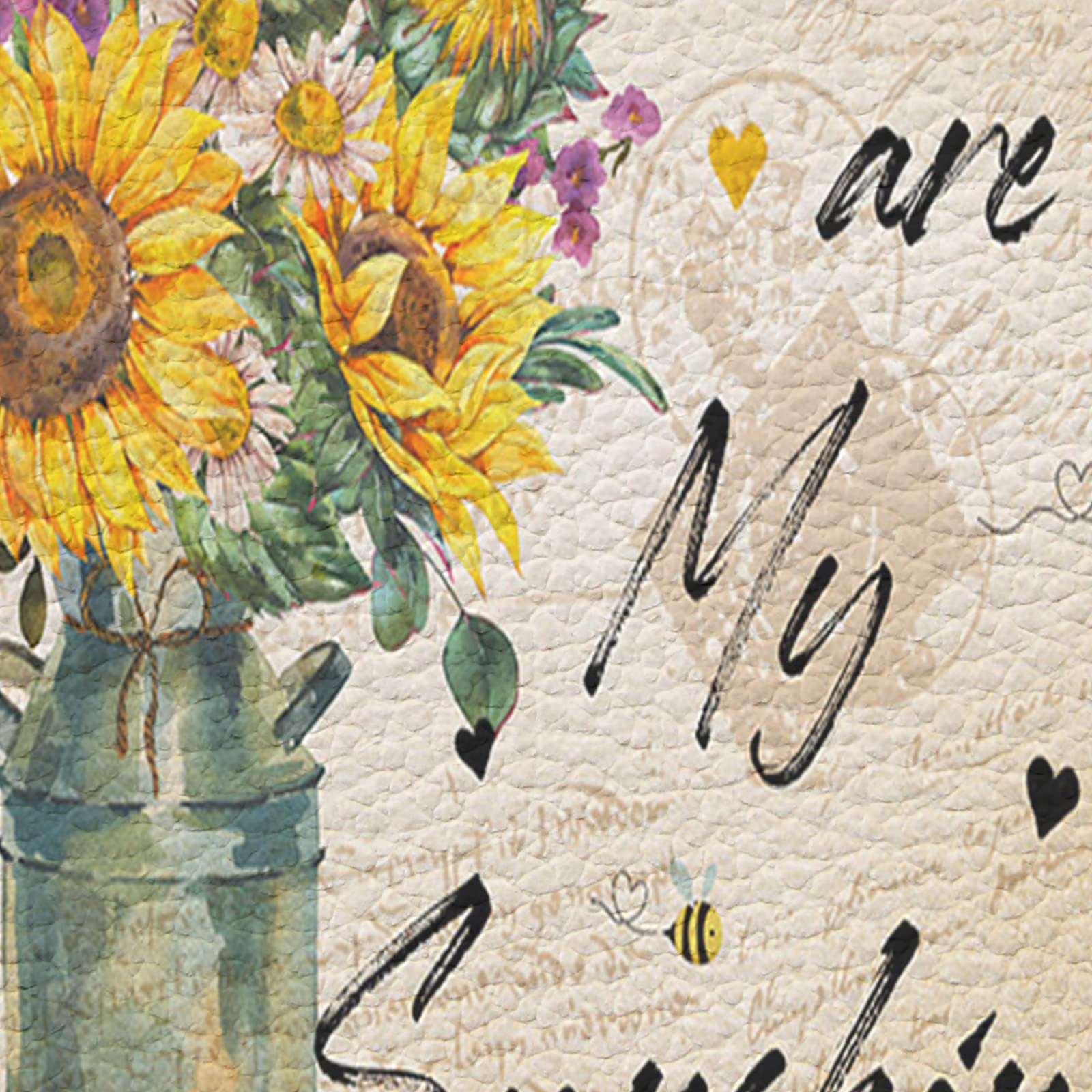 Sunflower Antifatigue Kitchen Bath Door Mat Cushioned Runner Rug,Washable Welcome Floor Sink Mat,Retro Letter Stamp Bee Sunshine Flower Waterproof Non-Slip Comfort Standing Doormat for Kitchen,20"x39"