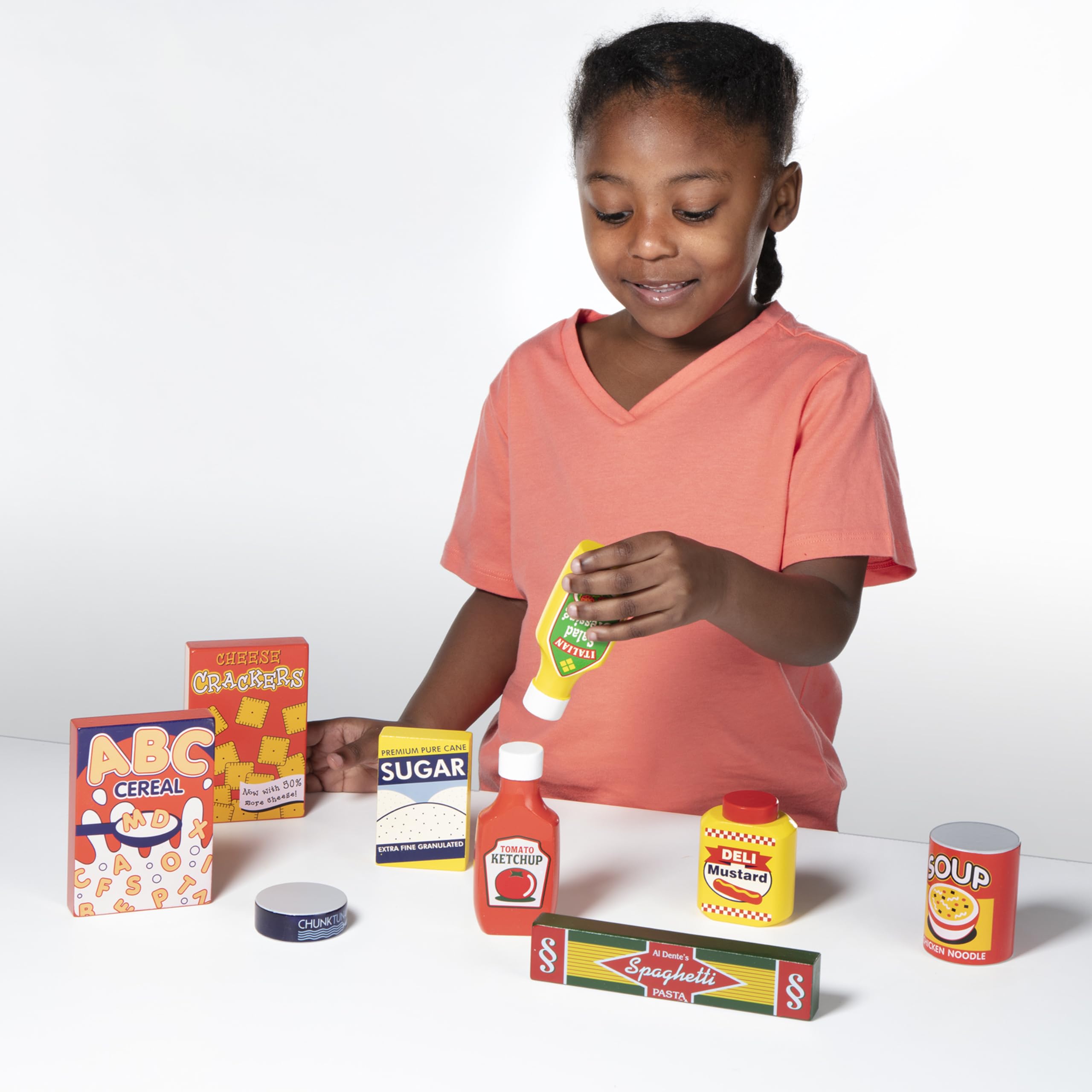 Melissa & Doug Wooden Pantry Products Play Food Set (9 pcs) - Pretend Play Kitchen Accessories, Wooden Play Grocery Sets For Kids Ages 3+