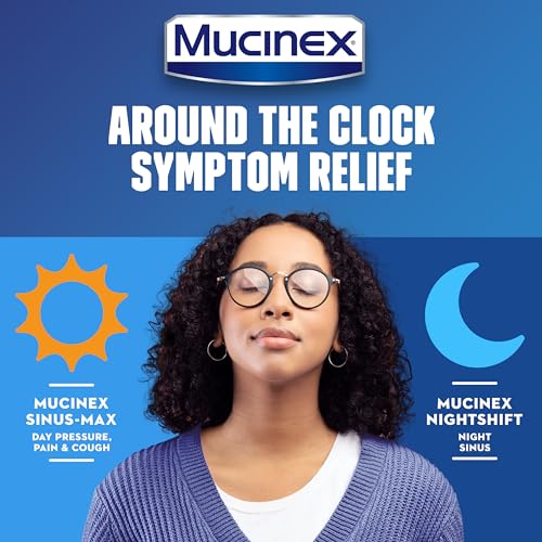 Mucinex Sinus-Max Day Pressure, Pain & Cough & Nightshift Night Sinus Medicine for Adults, Day/Night Combo Pack for Sore Throat Relief, Nasal Congestion Relief, Cough & Cold Medicines, 40 Caplets