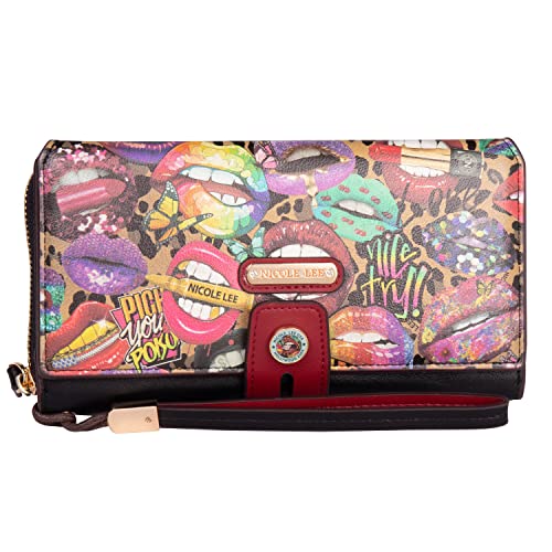 Nicole Lee Bifold Flap Wallet with Detachable Wristlet Strap, Evening Clutch Handbag Wallet, Multiple Cardholders ID Windows (All Emotion)