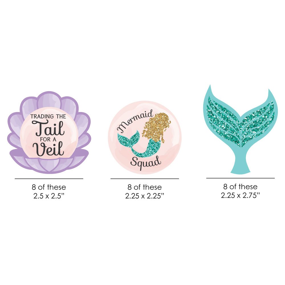 Trading The Tail for A Veil - Paper Straw Decor - Mermaid Bachelorette Party or Bridal Shower Striped Decorative Straws - Set of 24