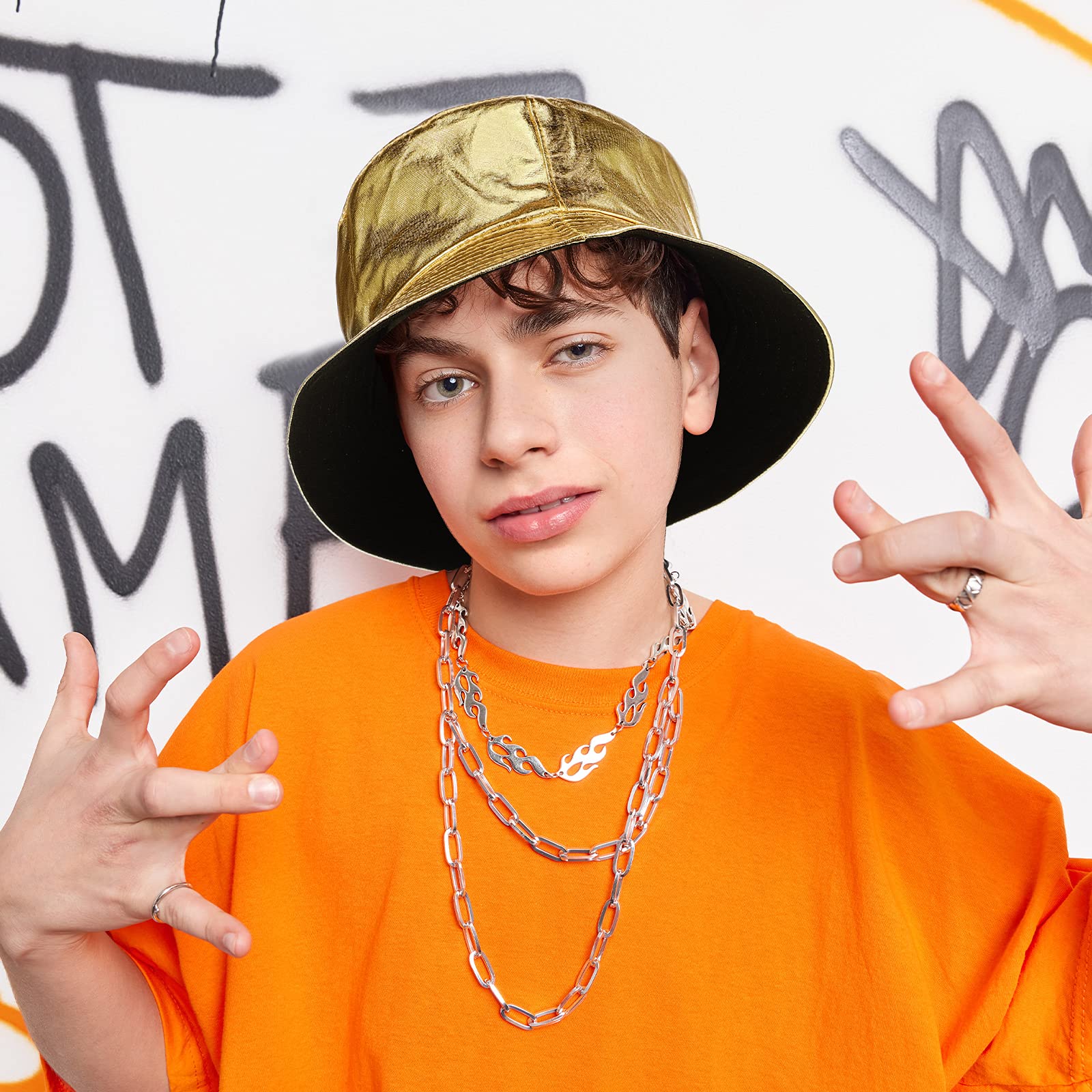SATINIOR 2 Pcs Metallic Bucket Hat Unisex Trendy Fisherman Hat Reversible Foldable Packable Cap Double Side Hat Hip Hop for Men Women Teen (Gold)
