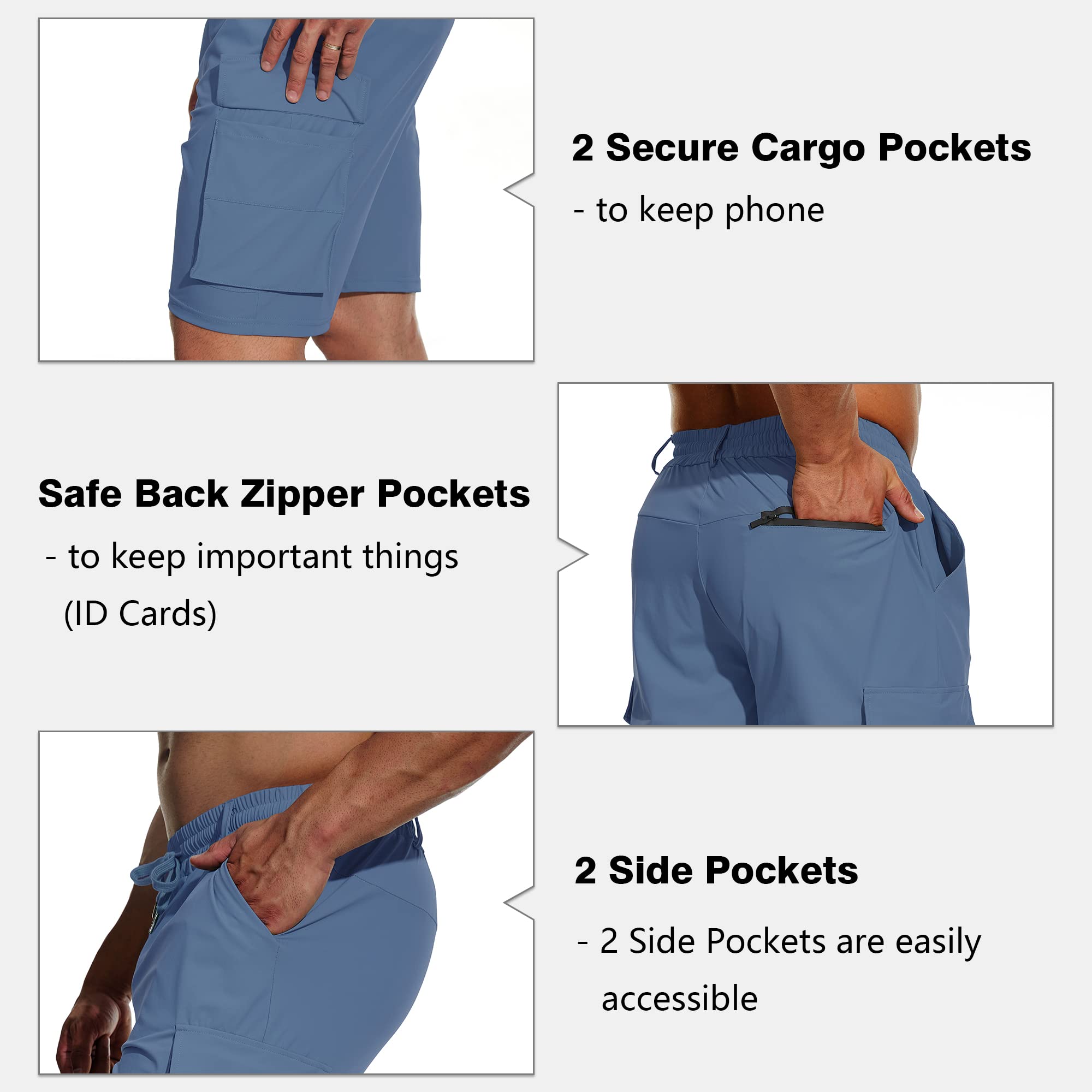 NeedBo Mens Hiking Cargo Shorts Quick Dry Outdoor Stretchy Tactical Shorts with Multi Pockets for Camping Fishing Stone Blue L