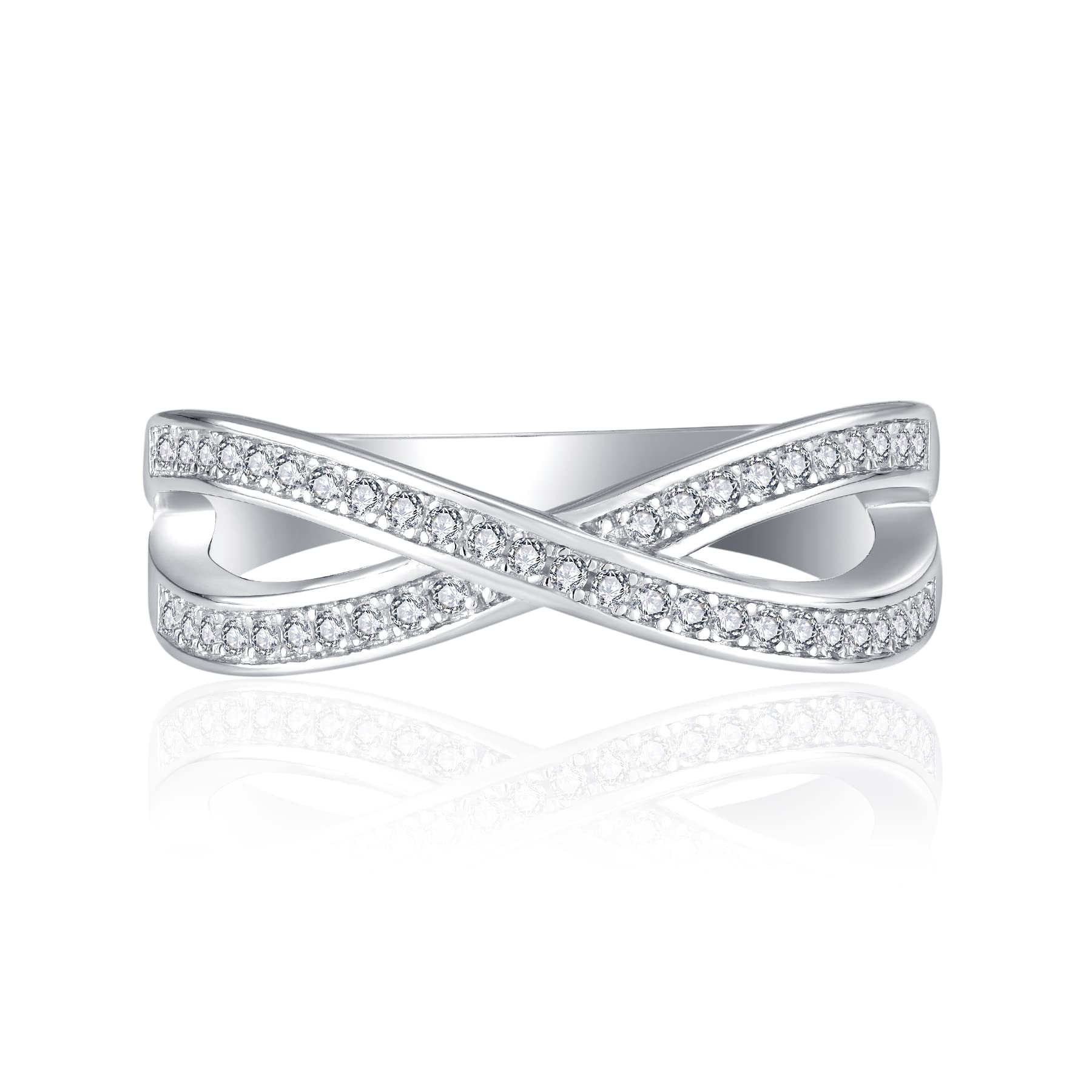STARCHENIE X Ring 925 Sterling Silver Criss Cross Ring for Women Cubic Zirconia Size 10