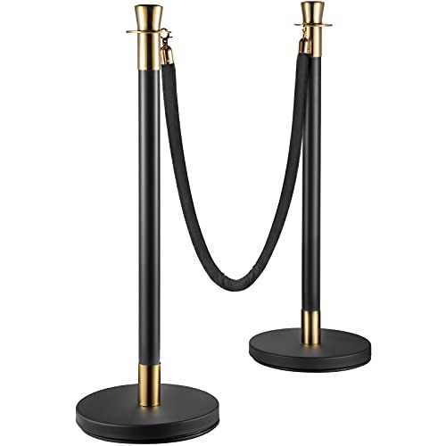 VEVOR Crowd Control Stanchion 6Pcs, Velvet Ropes and Posts, Black Velvet Rope, Stanchion Post Crowd Control Barriers Silver Stanchions, Red Carpet Poles, Crowd Control Ropes and Poles for Party