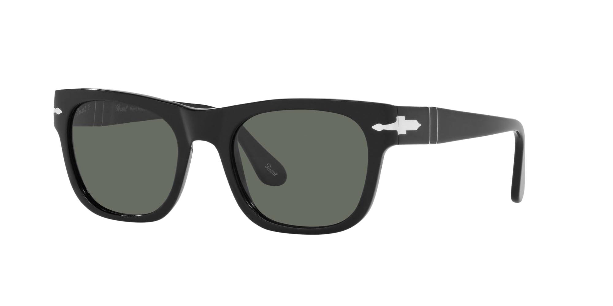 Persol PO3269S Square Sunglasses, Black/Green Polarized, 52 mm