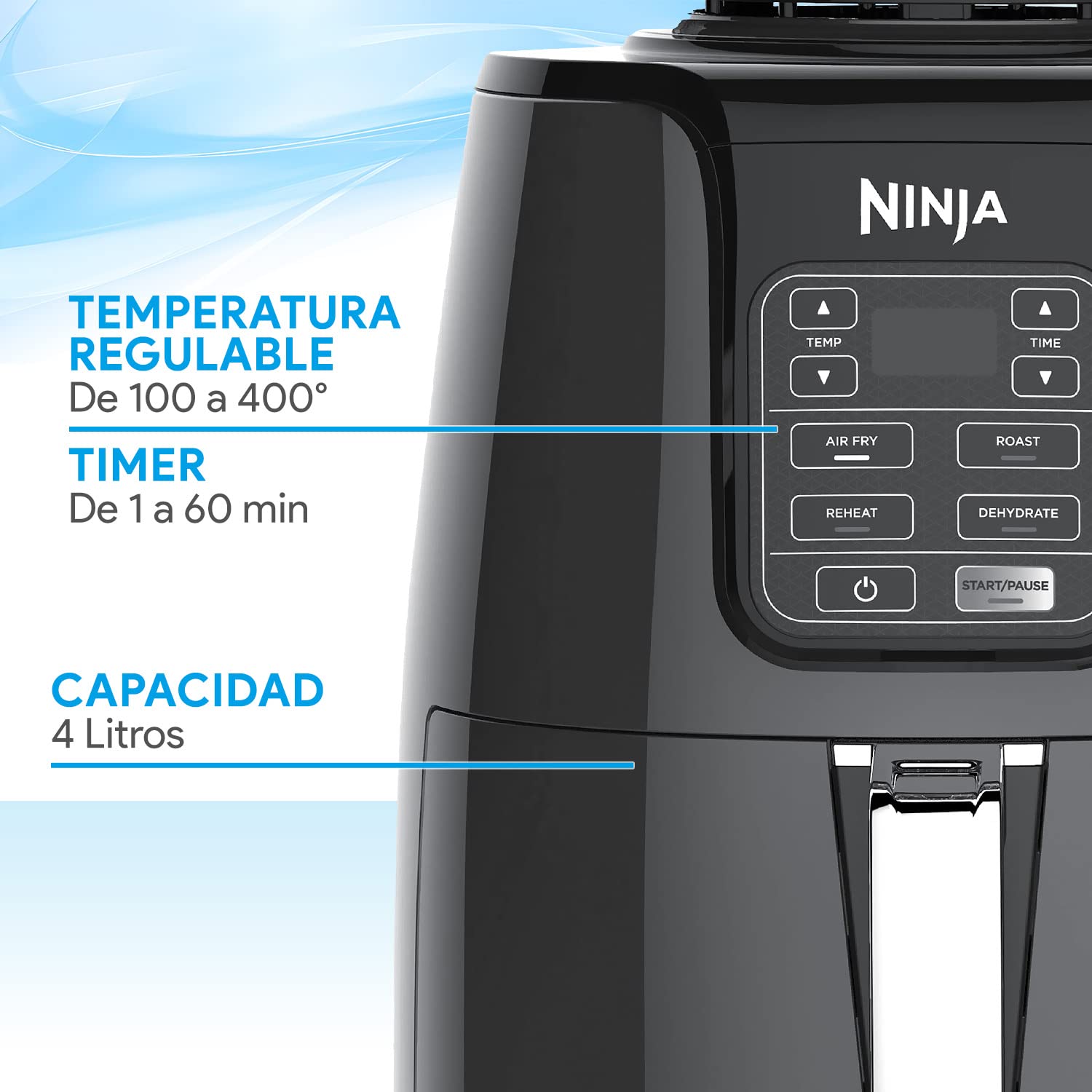 Ninja Fryer, 1550-Watt Programmable Base for Air Frying, Roasting, Reheating & Dehydrating with 4-Quart Ceramic Coated Basket (AF101), Black/Gray (Renewed)