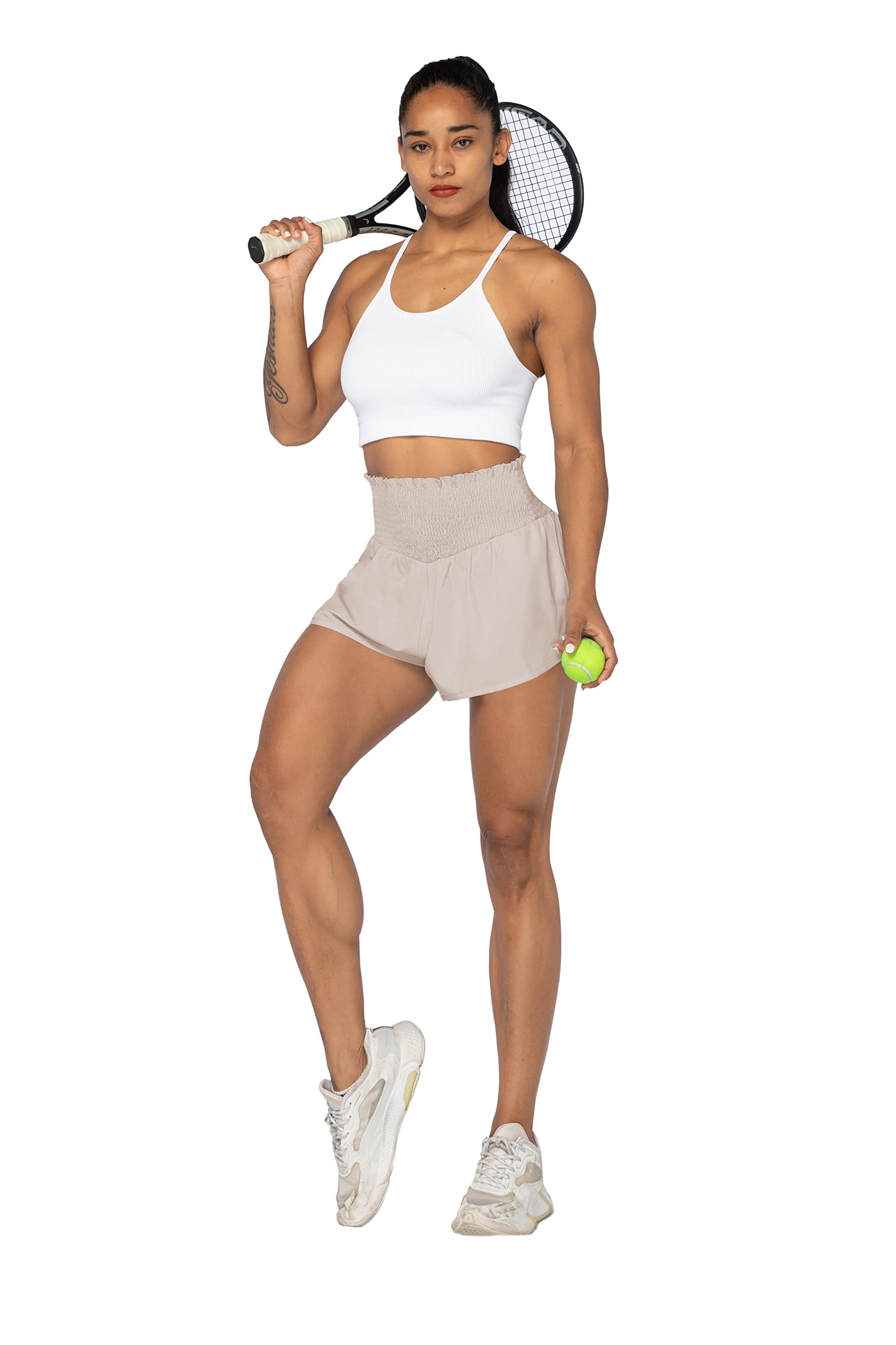 Sunzel Women High Waisted Running Shorts with Pockets Liner Workout Athletic Shorts Dark Green