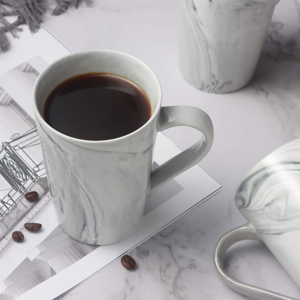 Smilatte 12 oz Coffee Mugs, M099 Novelty Marble Ceramic Cup for Boy Girl lover, Set of 4, Gray