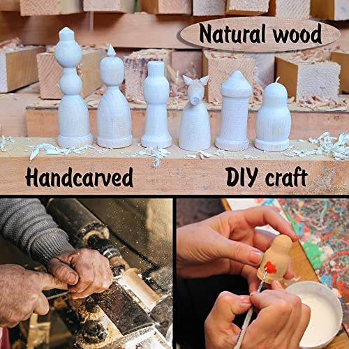 Unfinished Wood Chess Pieces Only Set of 32 pcs - Paint Your Own Chess Set - Blank Chess Sets for DIY- Wooden Peg Dolls Unfinished for Arts and Crafts