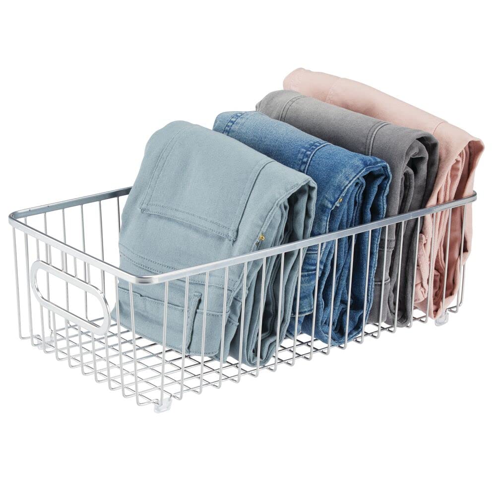 mDesign Decorative Metal Drawer Organizer Tray, Storage Organizer Bin Basket with Handles, for Closets, Bedrooms, Entryways, Mudrooms, Kitchens, Pantry, Bathrooms - 8" Wide, 2 Pack - Chrome