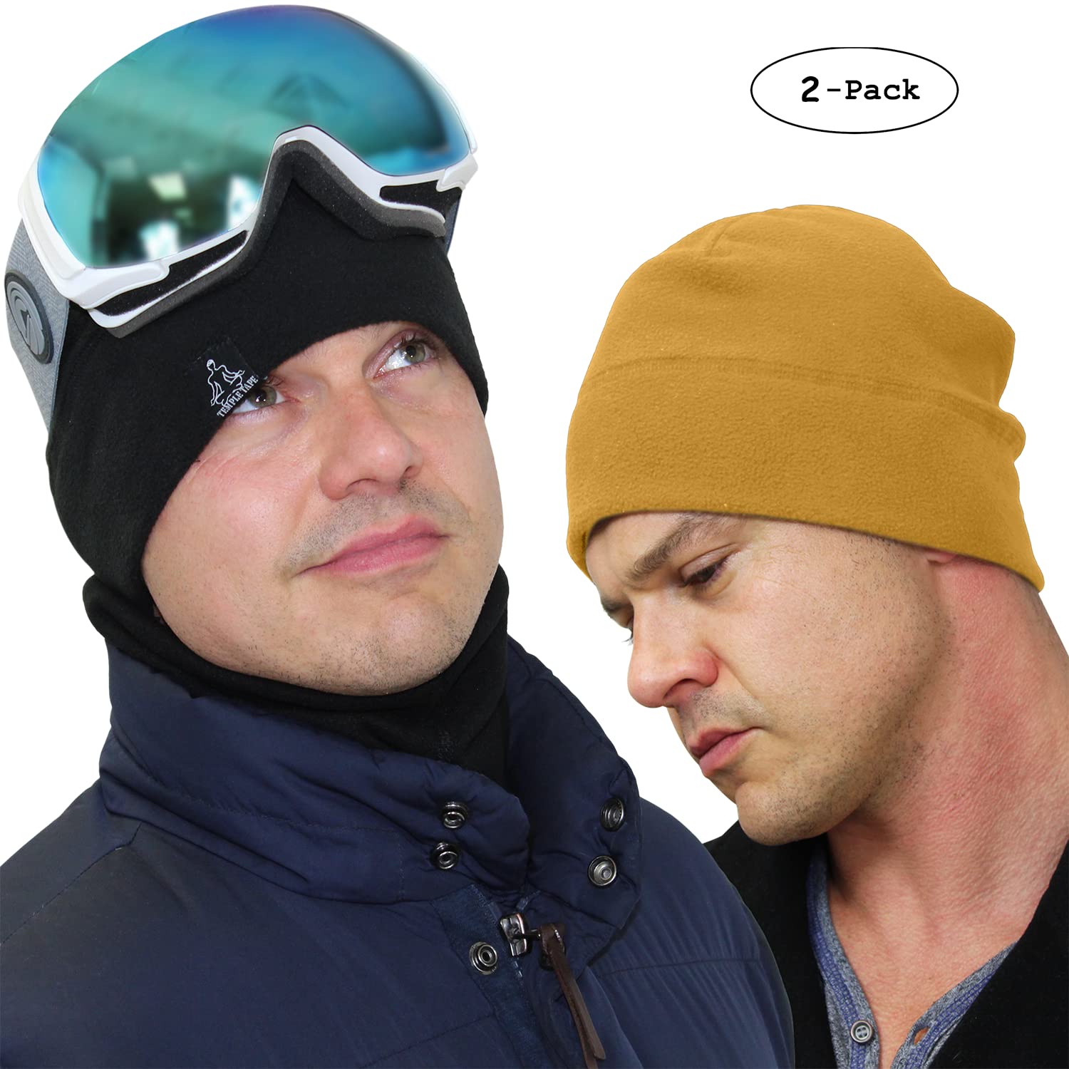 Temple Tape Tactical Fleece Watch Cap Beanie β Skull Cap Fleece Hat - 2 Pack Black/Sand Brown - One Size (Fits Most Heads)