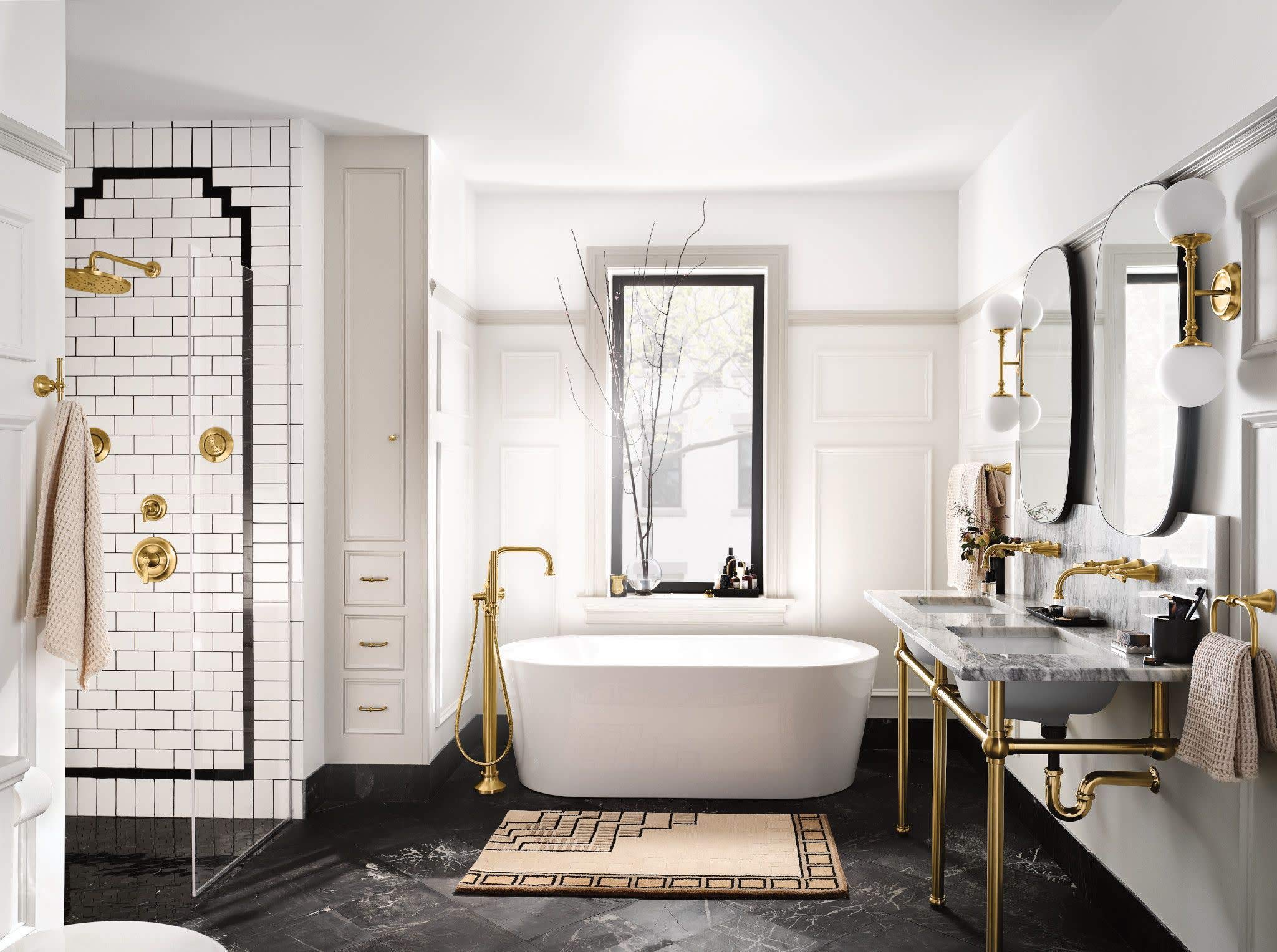 Moen S44507BG Colinet One-Handle Traditional Freestanding Floor Mount Tub Filler with Handshower, Brushed Gold