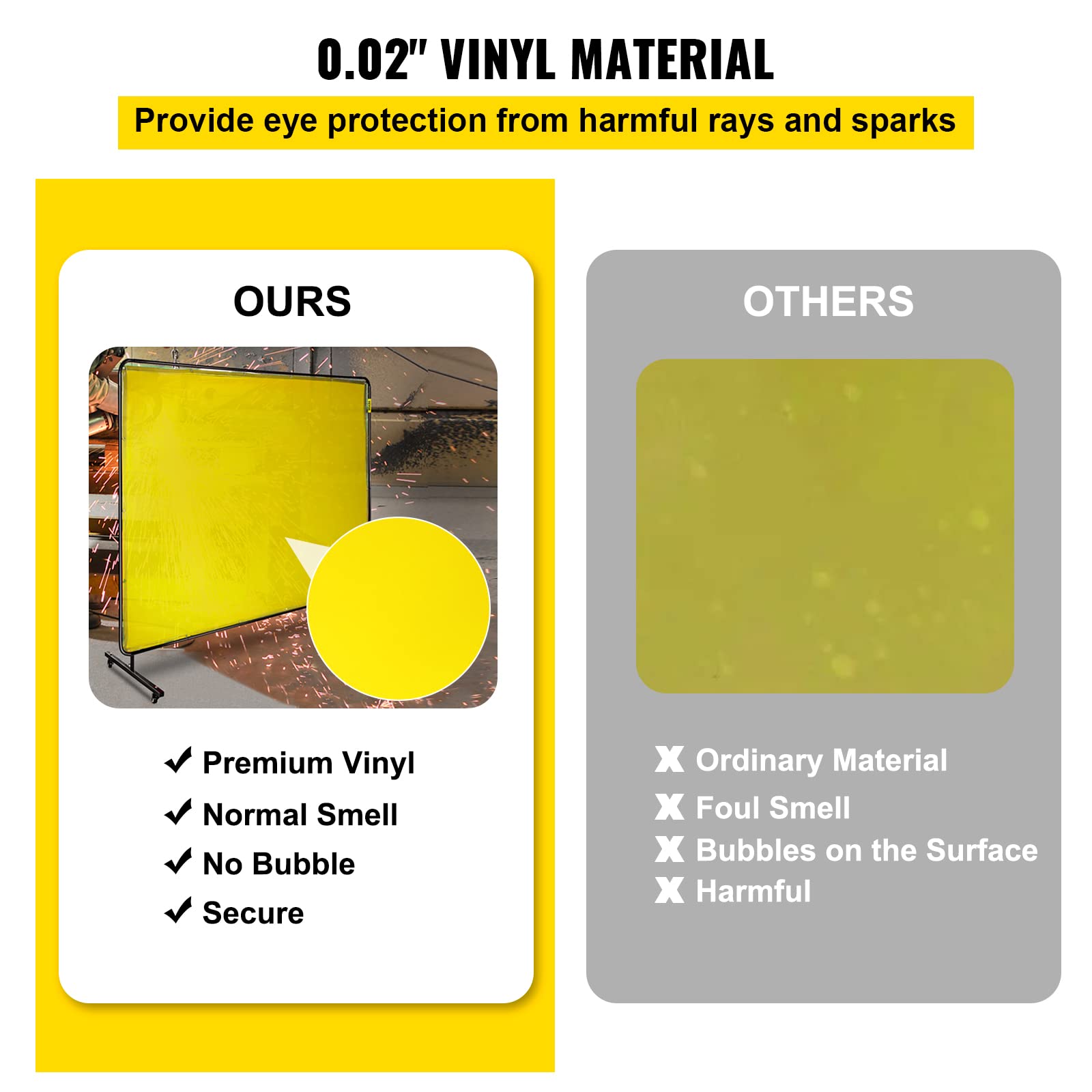 Mophorn Welding Screen with Frame 8' x 6', Welding Curtain with 4 Wheels, Welding Protection Screen Yellow Flame-Resistant Vinyl, Portable Light-Proof Professional