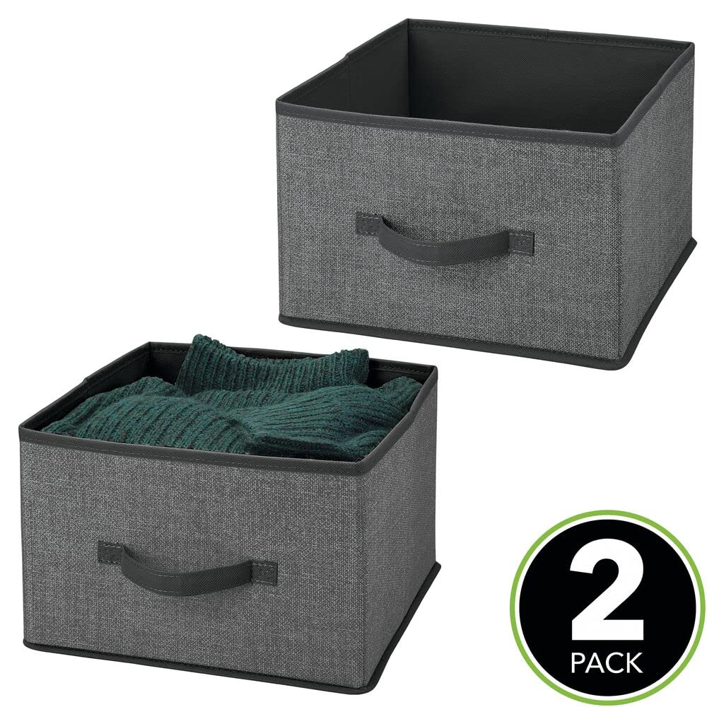 mDesign Fabric Bin for Cube Organizer - Foldable Cloth Storage Cube - Collapsible Closet Storage Organizer - Folding Storage Bin for Clothes and More - Lido Collection - 2 Pack - Charcoal Gray/Black