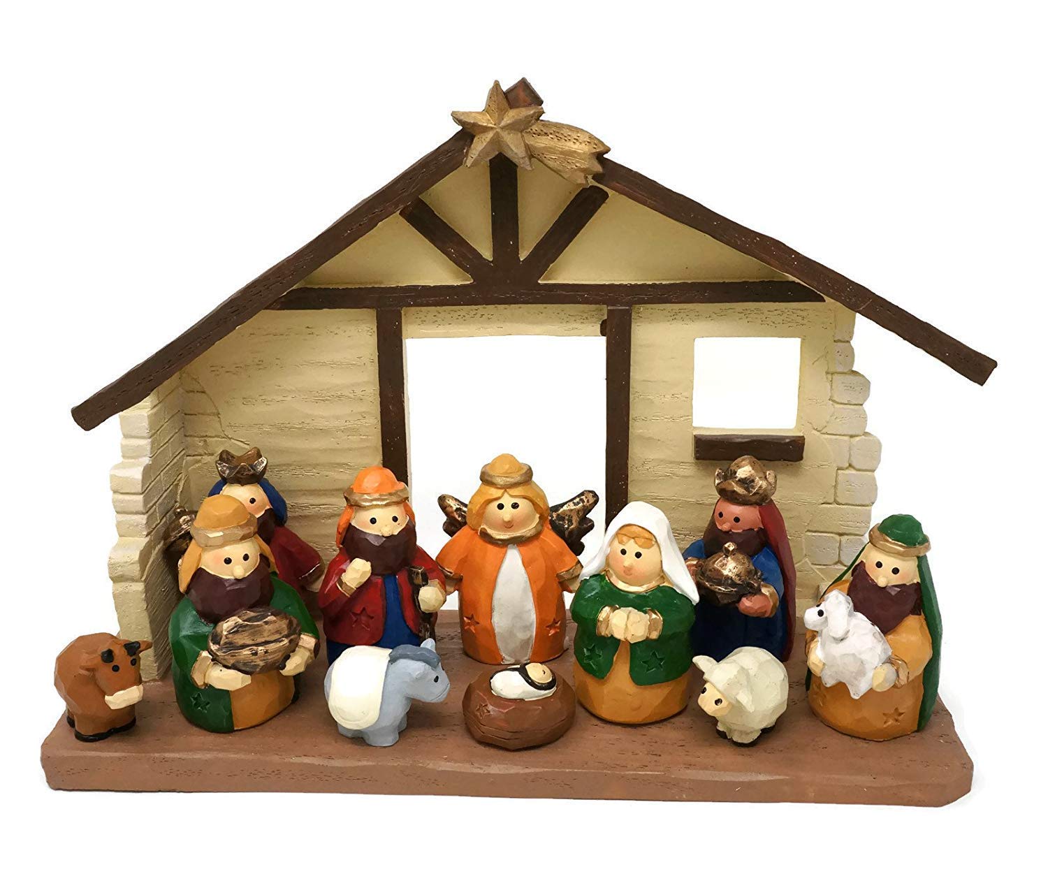 One Holiday Way 8-Inch Medium Rustic Colorful Kids Christmas Nativity Scene with Creche, Set of 12 Figures - Small Mini Decorative Religious Figurines Christian Tabletop Home Decor