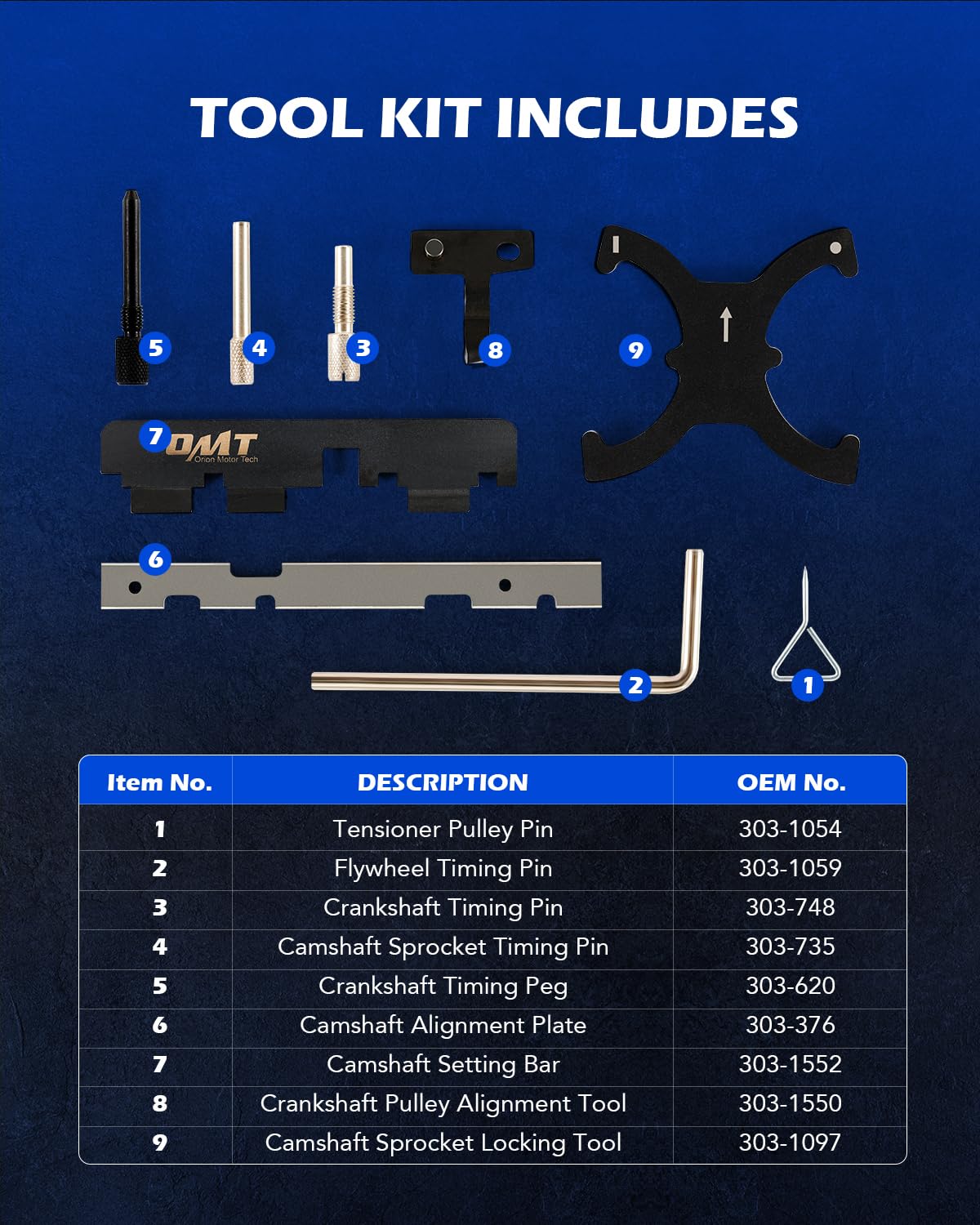 Orion Motor Tech Timing Tool Kit Compatible with Ford Focus Fiesta Mazada 1.5 1.6 VCT Ecoboost Engine, 303-1097 303-748 303-1550 303-1552 303-376
