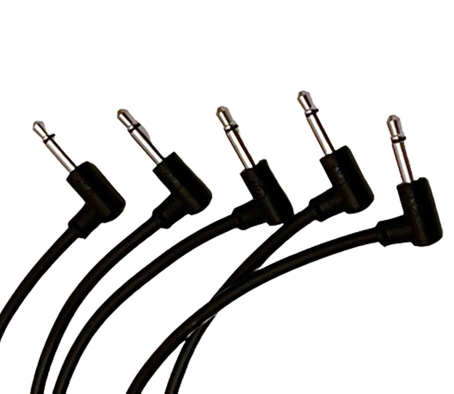 Starving Students Music Supplies Luigis Modular M-PAR Right Angled Eurorack Patch Cables - Package of 5 Black Cables, 6" (15 cm)