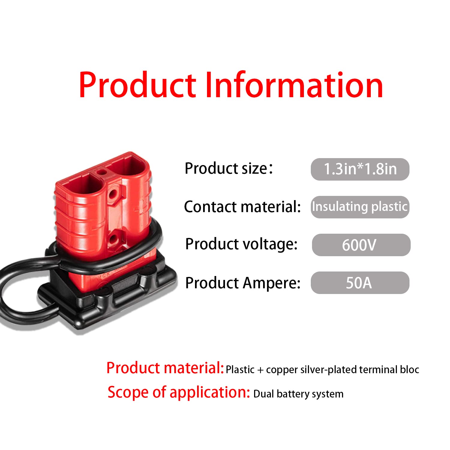 zipelo 2 Sets 50A 6-10 Gauge Battery Quick Connect Disconnect Wire Harness Plug, Battery Cable Quick Connectors for 12V to 36V Recovery Winch, Car, Trailer, Motor, Electrical Devices