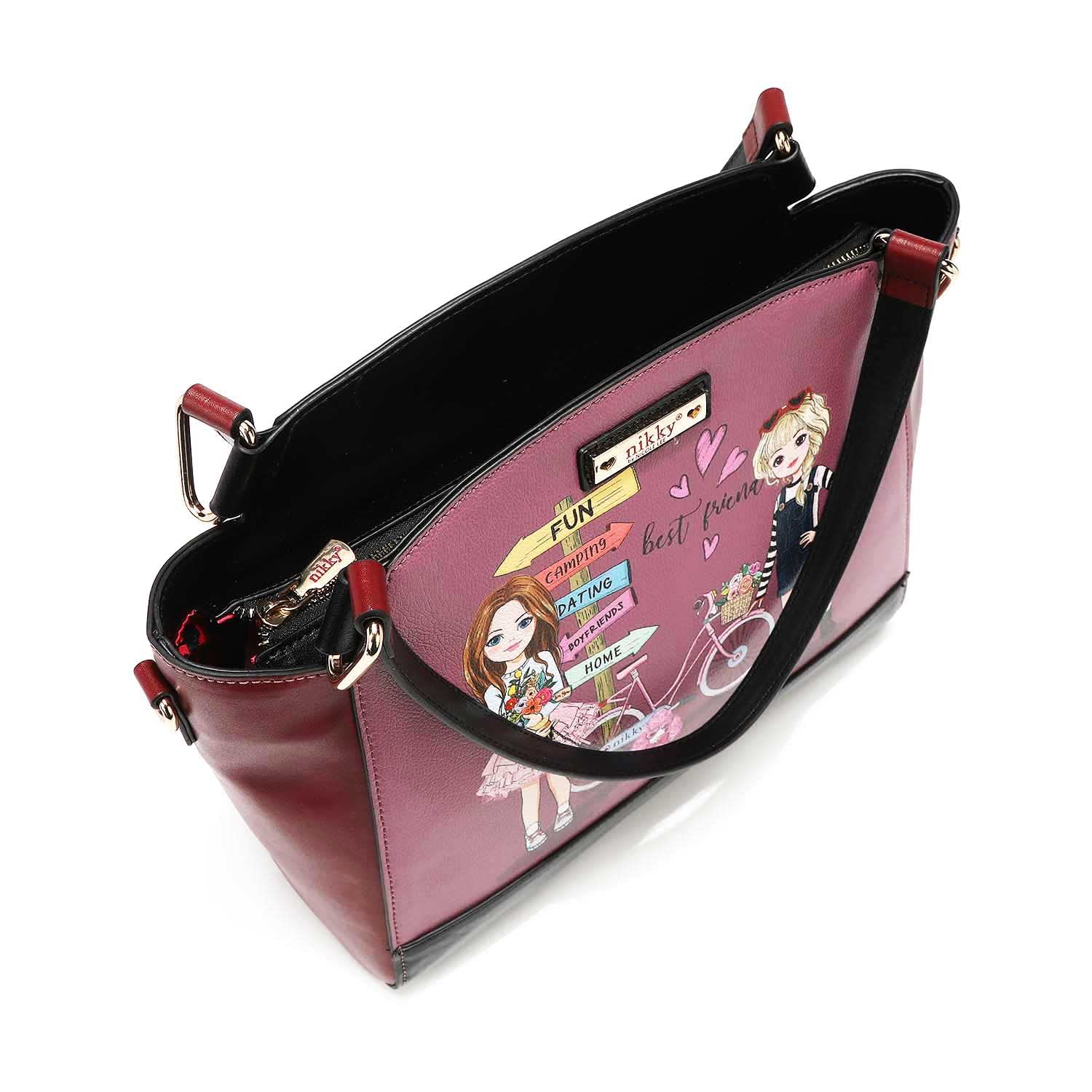 Nicole Lee Nikky Trapeze Style Handbag, Vegan Leather Shoulder Bag with Optional Crossbody Strap (TWINS)