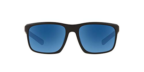 Native Eyewear Wells Polarized Rectangular Sunglasses, Matte Black Crystal/Blue Reflex, 58 mm