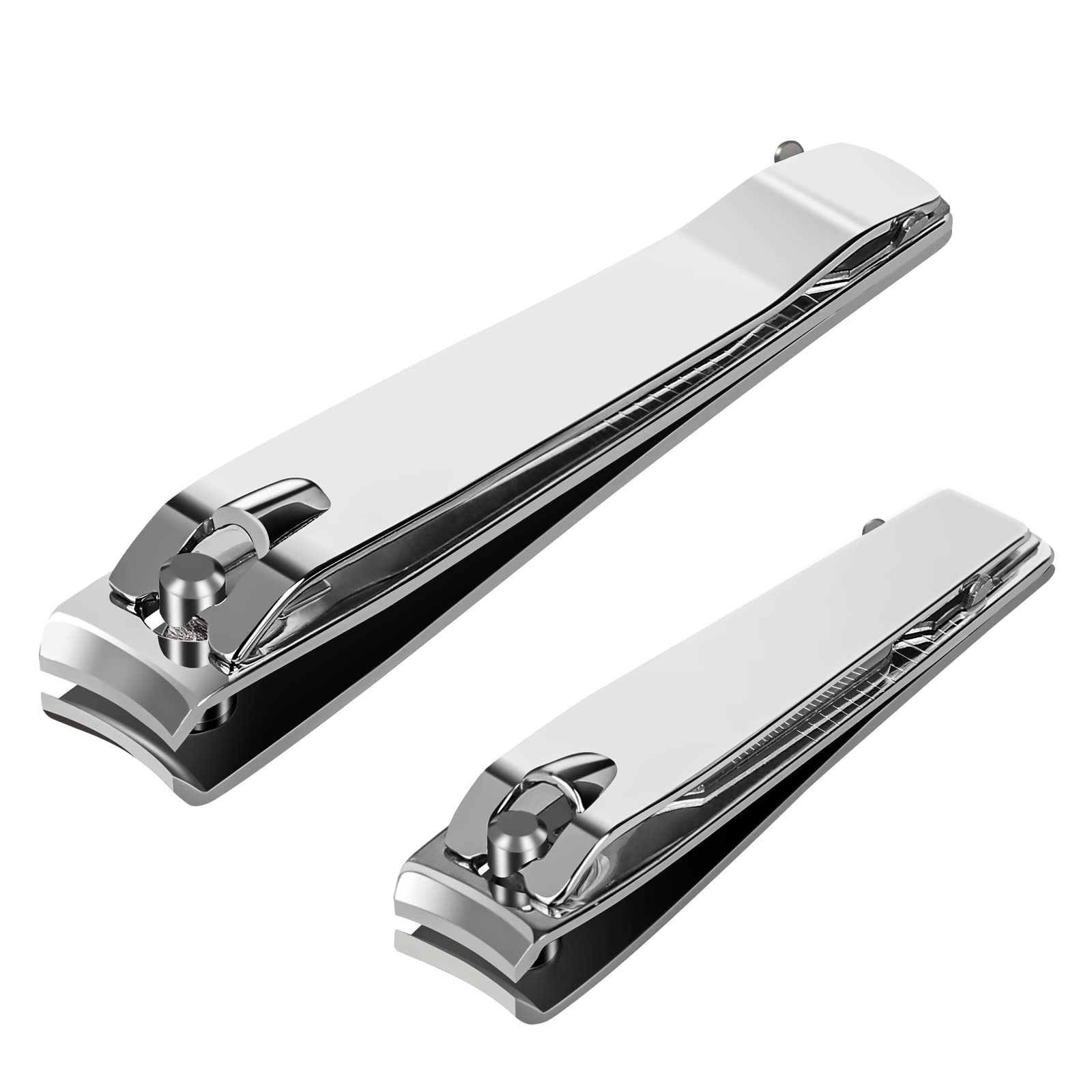 Miloethan Nail Clippers Set, 2Pcs Sharp Curved Fingernail & Toenail Clippers with Nail File for Men and Women, Classic, Silver