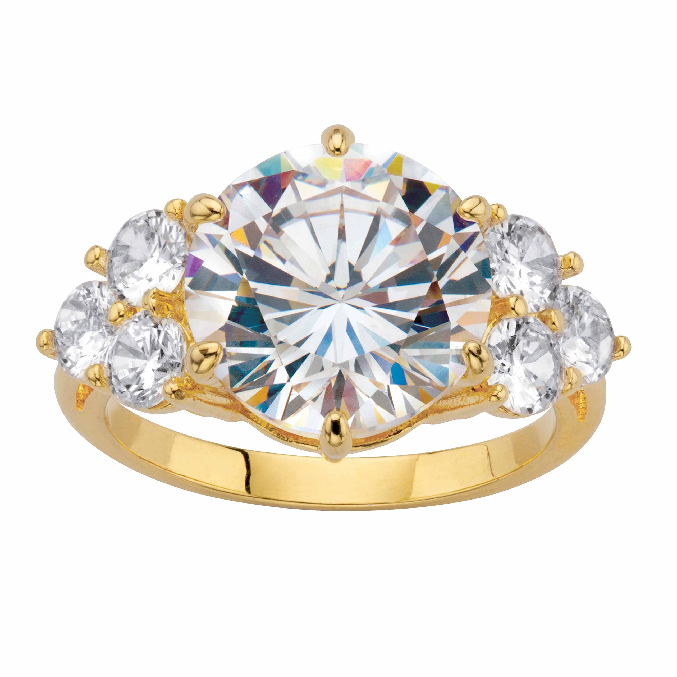 PalmBeach Jewelry Yellow Gold-Plated or Platinum-Plated Round Cubic Zirconia Cluster Engagement Ring Size 6