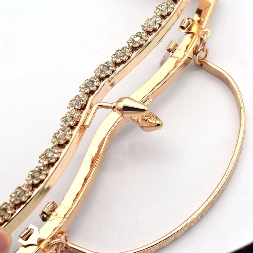 ZLXDP Metal Lock Frame with Rhinestones Purse Handle Clutch Leather Bag Handle Handbag Accessories