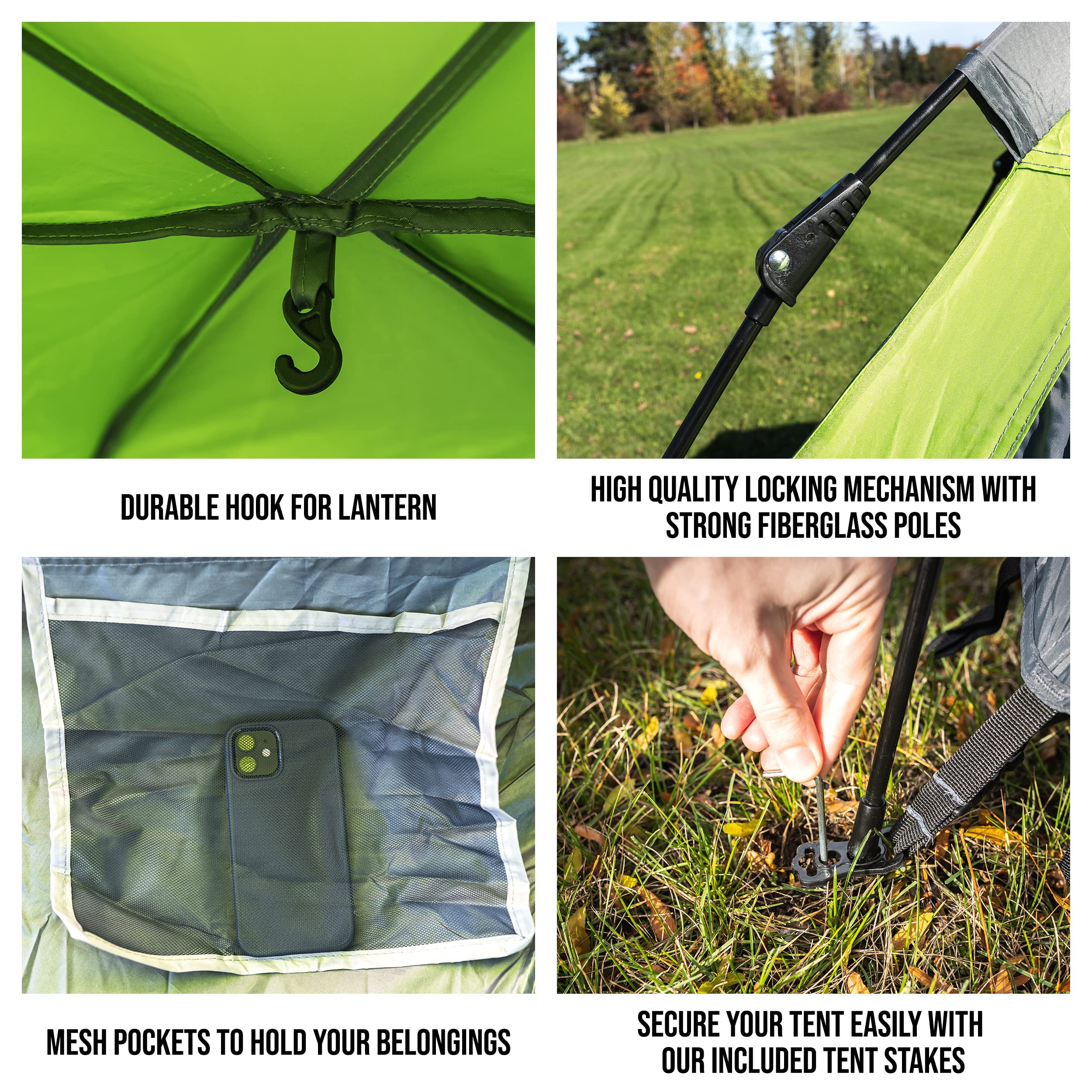 NEH 5 Person Instant Automatic Camping Tent Waterproof Double Layered Fabric, Portable Hexagon Tent with Carry Bag, Green, 8.9'L x 8.9'W x 5.25'H