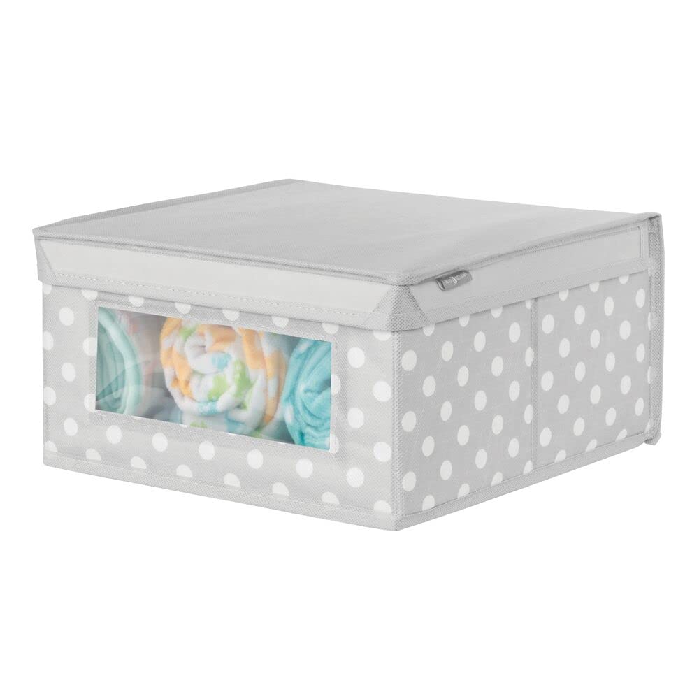 mDesign Medium Soft Stackable Fabric Baby Nursery Storage Organizer Holder Bin Box with Front Window and Lid for Child/Kids Bedroom, Playroom, Classroom, Lido Collection, 8 Pack - Gray/White Polka Dot