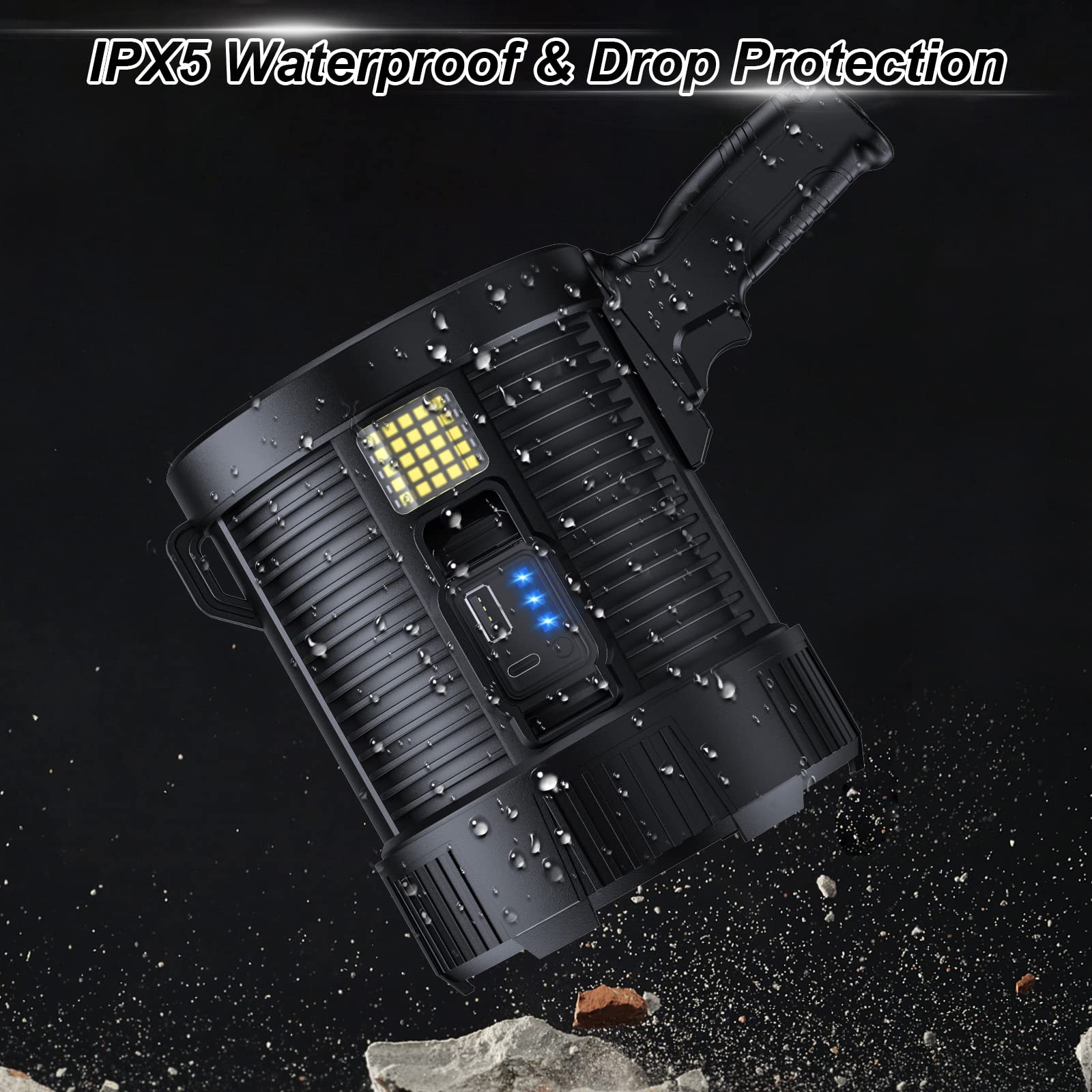 NiaoChao Rechargeable Spotlight, 990000 Lumens Led Spot Lights Handheld Large Flashlight Super Bright Outdoor Solar Spotlights Searchlight with Cob Light, 6 Modes, IPX5 Waterproof