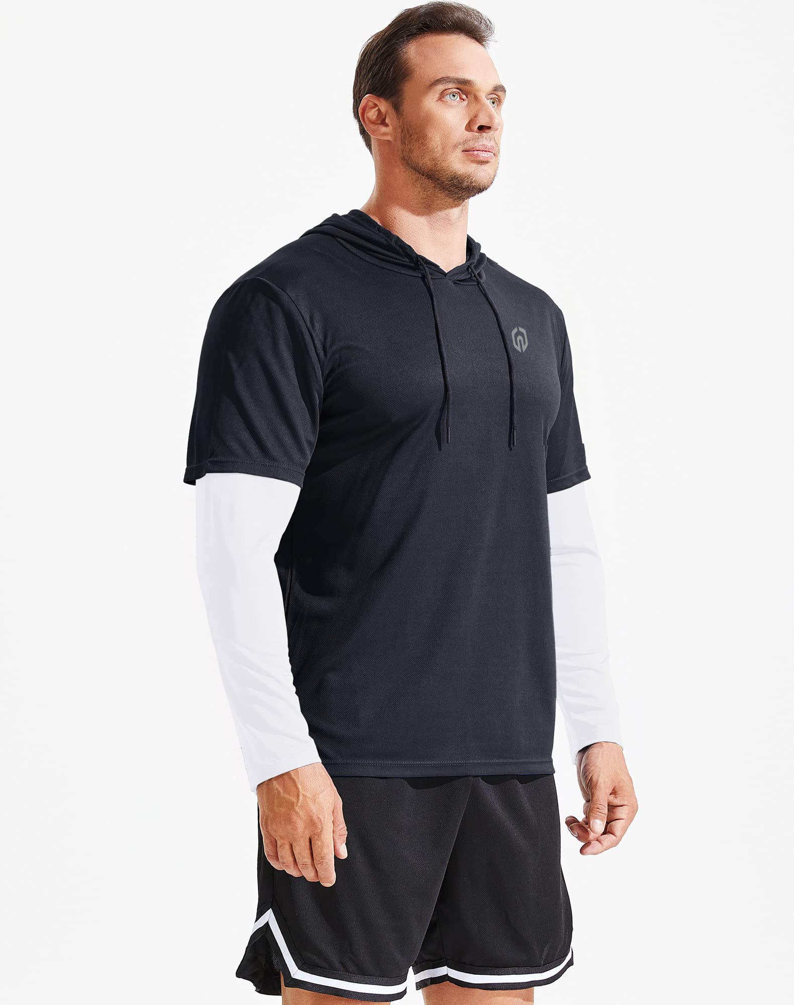 NELEUS 3 Pack Mesh Running Shirt Long Sleeve Workout Shirts with Hoods for Men,5124,Black/Grey/White,Large