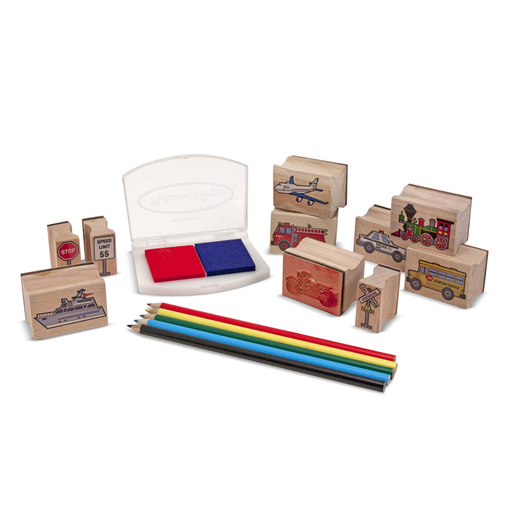 Melissa & Doug Wooden Stamps Sets (2): Dinosaurs and Vehicles