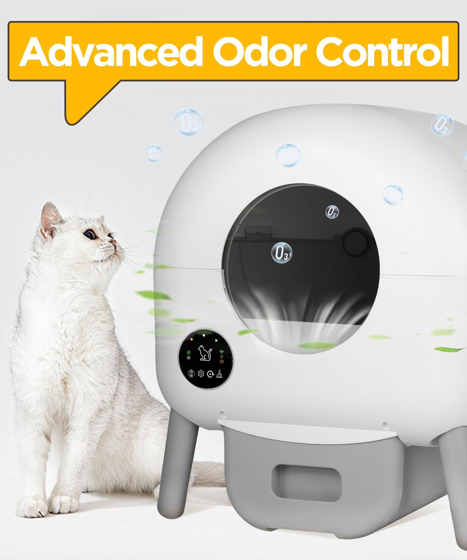 MEEGEEM Self Cleaning Cat Litter Box - 85L Extra Large Automatic Cat Litter Box Self Cleaning for Multiple Cats, Anti-Pinch/Odor-Removal Design, All Litter Can Use, with Garbage Bags/Mats0223