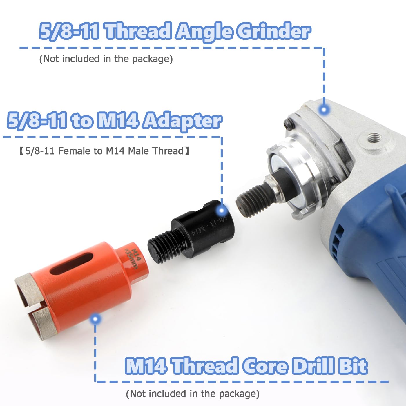 Mesee 2 Pieces Angle Grinder Adapters 5/8"-11 Female to M14 Male Thread Adaptor Converter Rod 5/8''-11 to M14 Rotary Polisher Grinder Attachment for Diamond Core Bits Polishing Pad Saw Blade