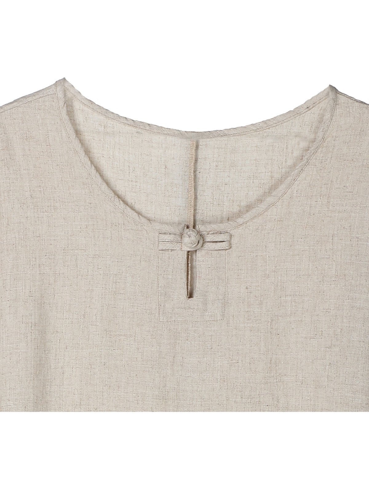 Minibee Women's Elbow Sleeve Linen Tunic Tops Solid Color Retro Blouse Linen L