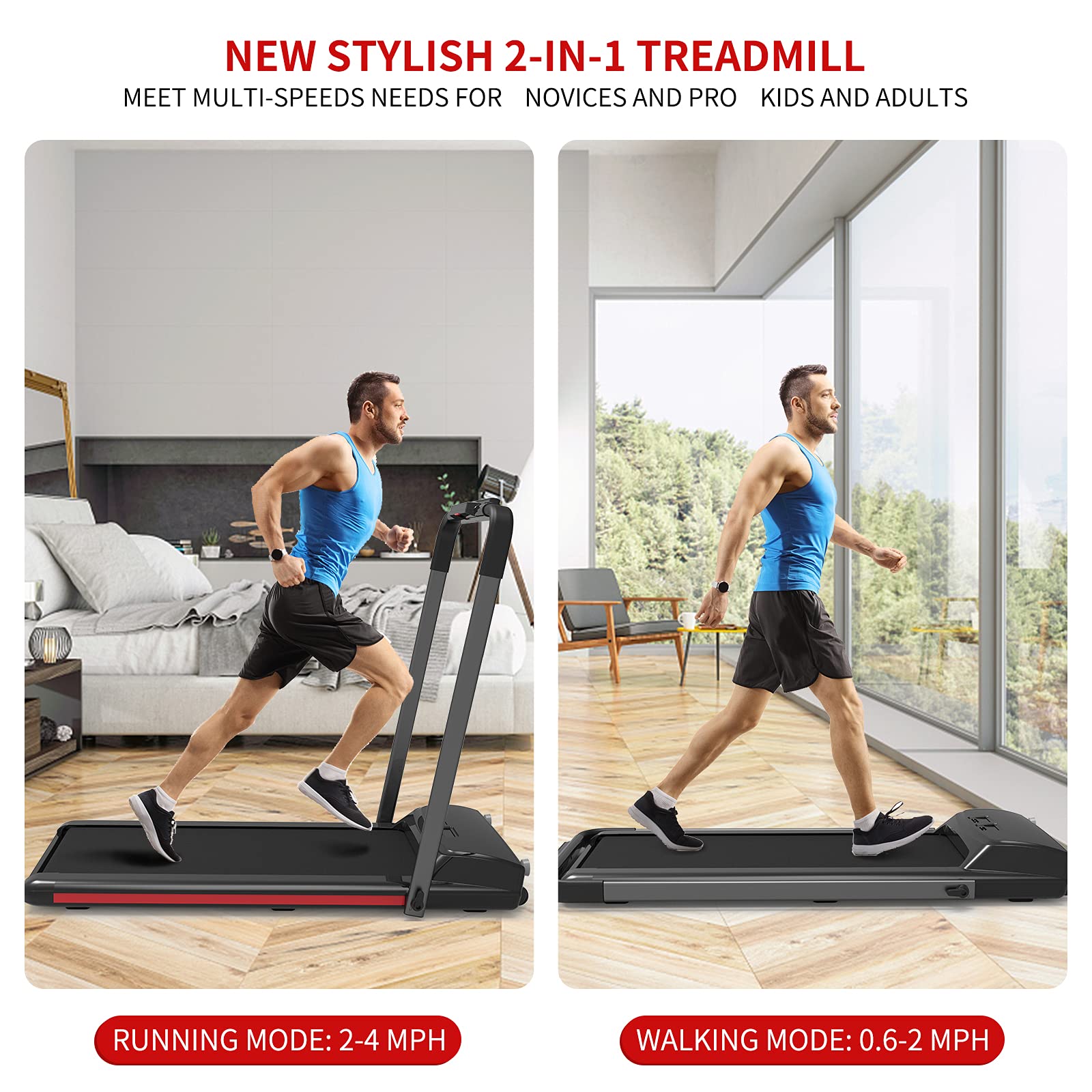 Nattork 2 in 1 Folding Treadmill for Home Under Desk Electric Treadmill Workout Foldable Running Machine Portable Compact Treadmill for Running and Walking Exercise 2.25HP