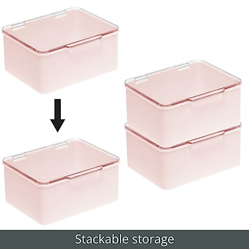 mDesign Plastic Cosmetic Storage Organizer Box Containers, Hinged Lid for Bedroom, Bathroom Vanity Shelf or Cabinet, Holds Masks, Palettes, Nail Polish, Lumiere Collection, 2 Pack - Light Pink/Clear
