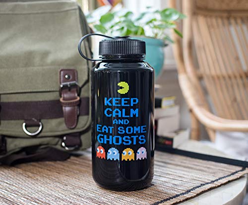 Pac-Man "Keep Calm and Eat Some Ghosts" Water Bottle | BPA-Free Large Plastic Water Jug With Screw Top Lid | Hydration For Outdoor Sports, Gym, Yoga | Holds 32 Ounces
