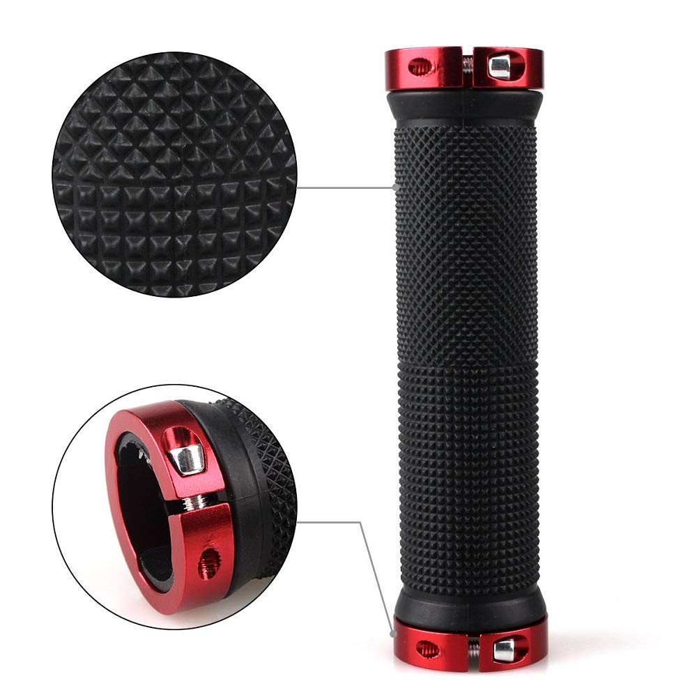 Nsoar Bicycle Handlebar Grips, Anti-Slip Handle Grip Aluminum Alloy Handlebar Grip Bar Cap End Plugs 2pcs Compatible for Most Bicycle (Red01)