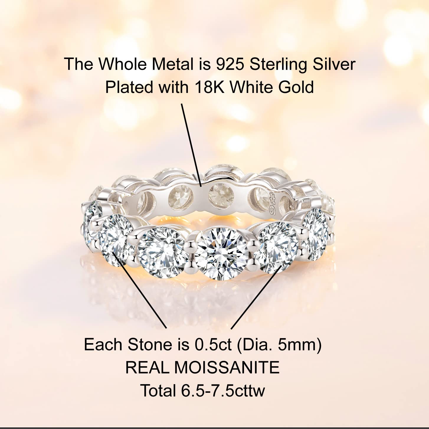 SecreTalk 7ct Moissanite Engagement Promise Ring for Women - Diamond Wedding Band 925 Sterling Silver D Color VVS with Certificate of Authenticity (7)