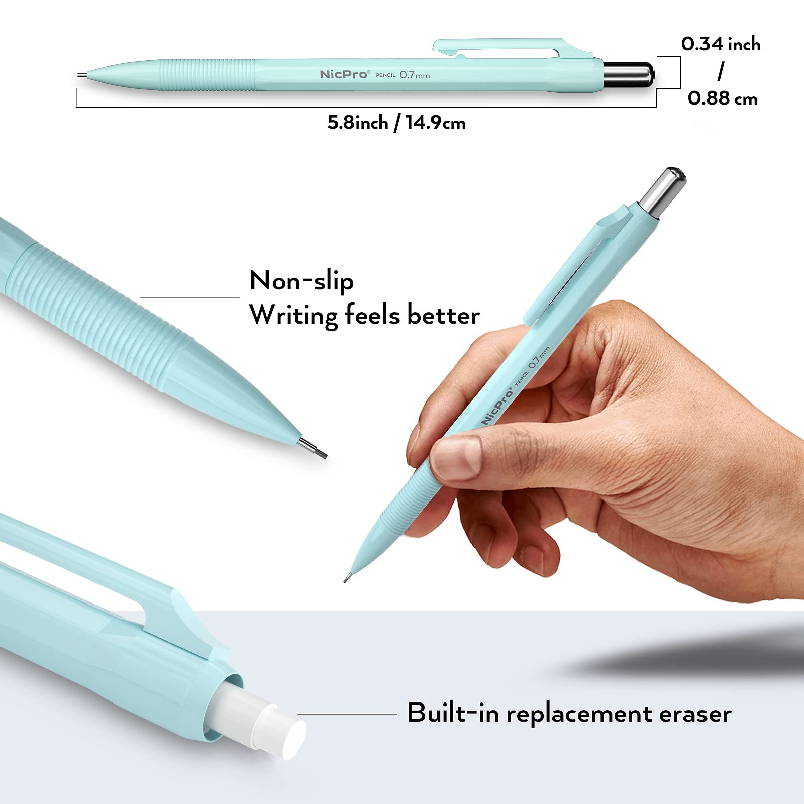 Nicpro 10 Pack 0.7 mm Mechanical Pencil Bulk Set with Case, Cute Candy Pastel Art Drafting Pencils 0.7mm with 10 Tube HB Lead Refills, Eraser for Kid School Students Artist Writing Drawing, Sketching