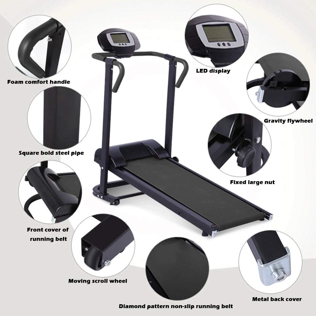 OKBOP Folding Incline Manual Treadmills for Home, Compact Portable Under Desk Mini Running Machine with LED Display, Foldable Small Walking Exercise Fitness Equipment for Small Space (Black)