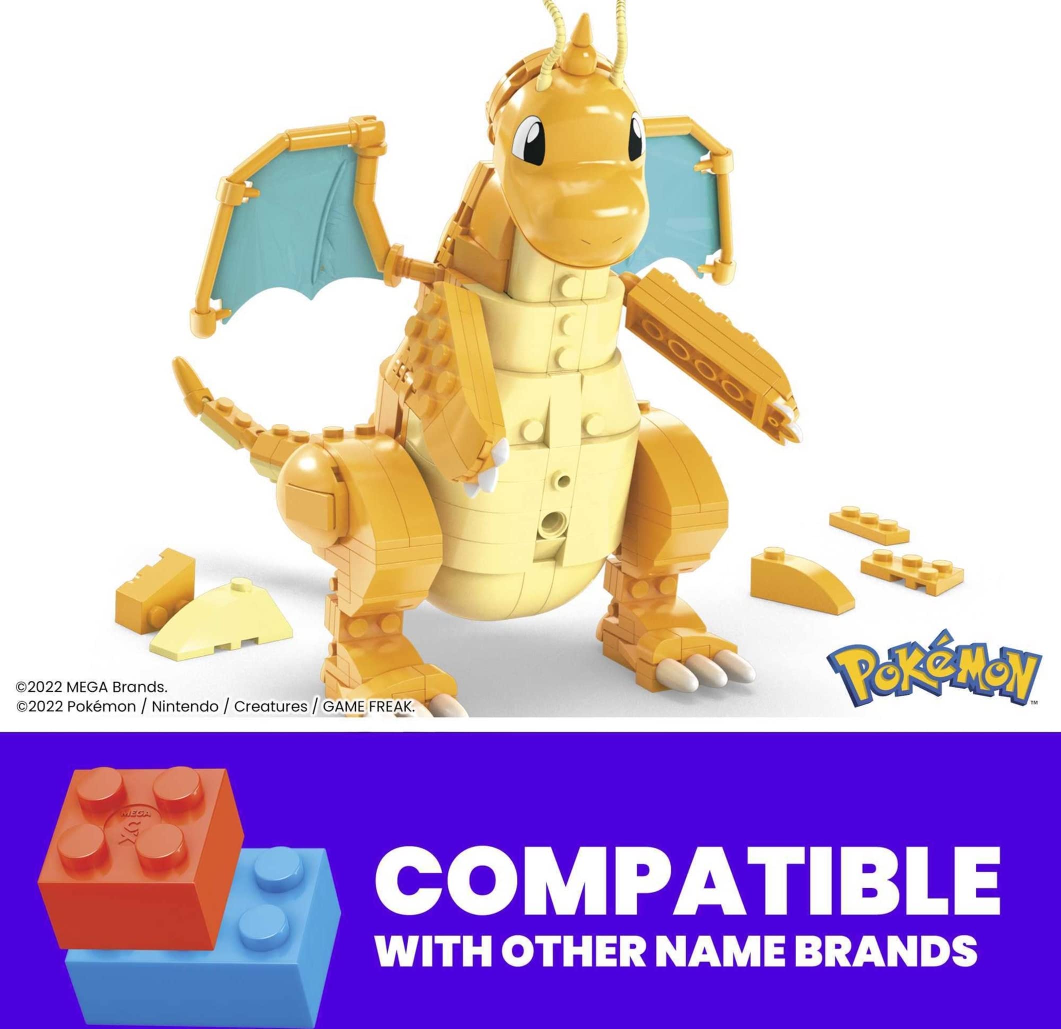 MEGA Pokémon Building Toys Set Dragonite with 388 Pieces, Articulated and Poseable with Motion, 7 Inches Tall, for Kids