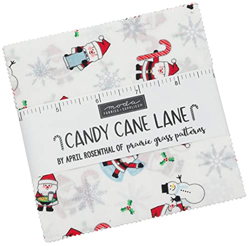 Moda Fabrics Candy Cane Lane Charm Pack by April Rosenthal of Prairie Grass Patterns; 42-5'' Precut Fabric Quilt Squares, Assorted