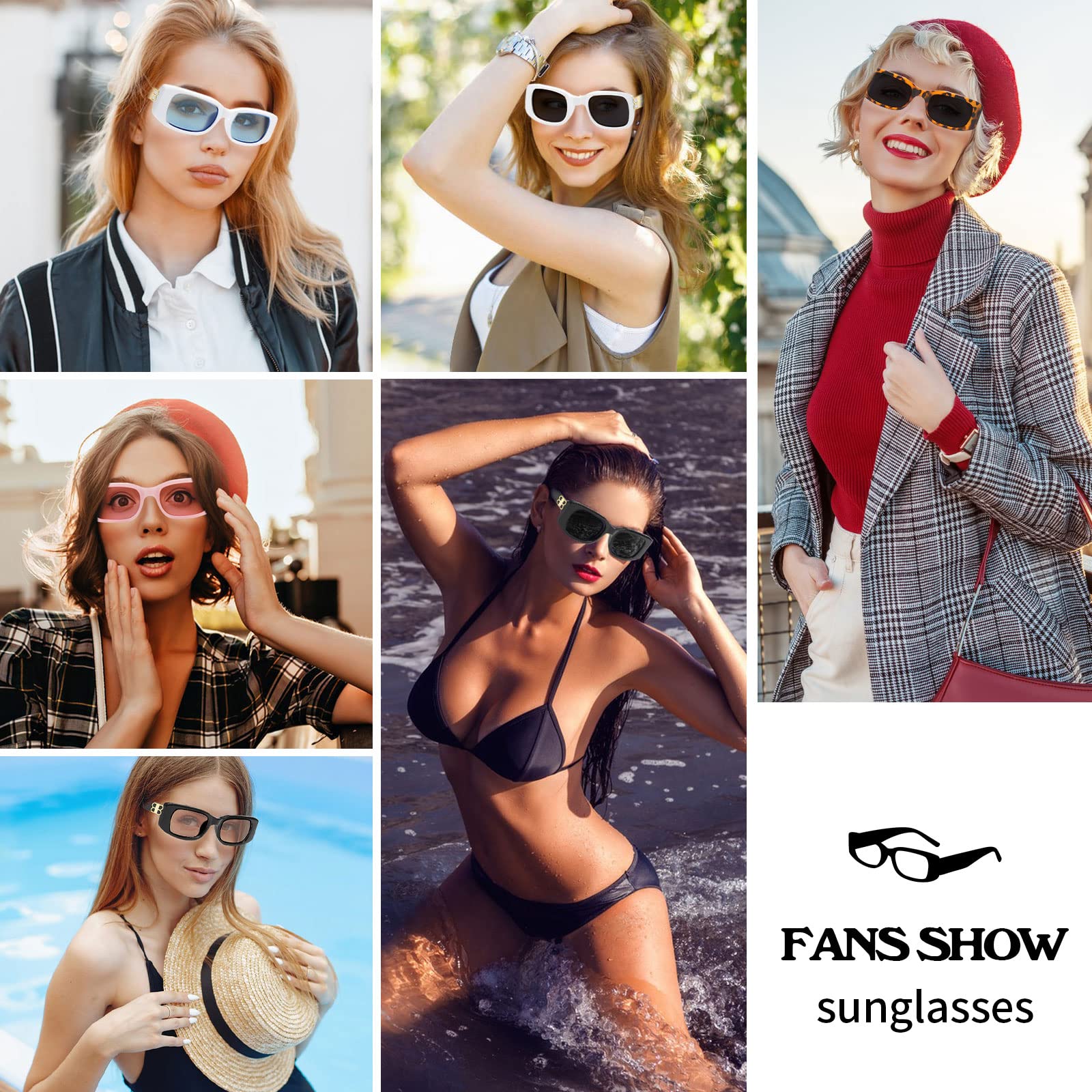 QYVEWY 3 Pairs Small Rectangle Sunglasses for Women 90s Retro Trendy Frame Y2K Sun Glasses (Style2)