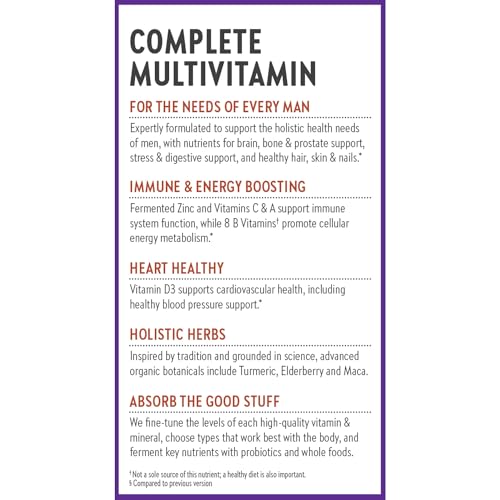 New Chapter Men's Multivitamin for Immune, Stress, Heart + Energy Support with Fermented Nutrients - Every Man's One Daily, Made with Organic Vegetables & Herbs, Non-GMO, Gluten Free - 72 ct
