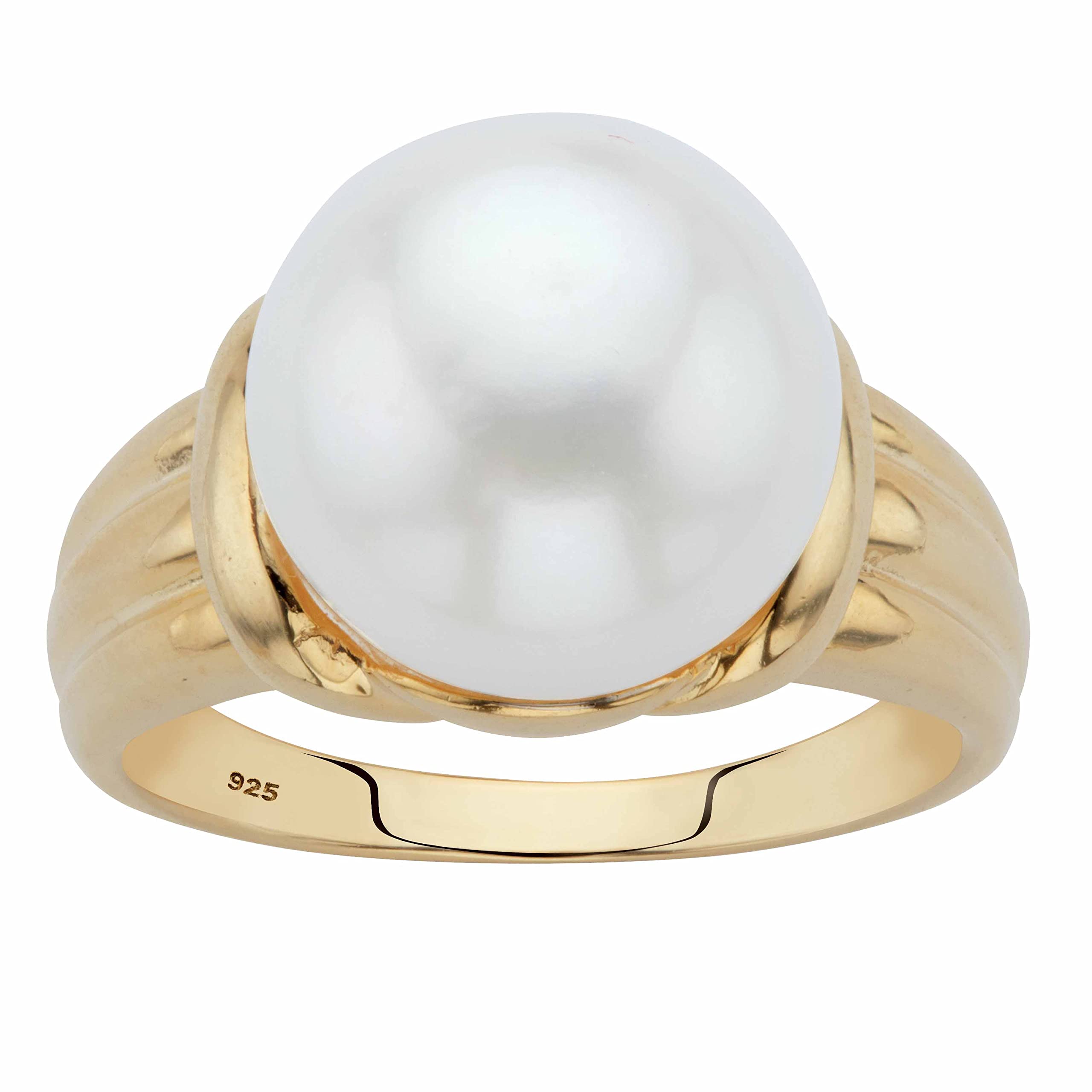 PalmBeach Yellow Gold-plated Sterling Silver Round Genuine Cultured Freshwater Pearl Ring Sizes 6-10 Size 8
